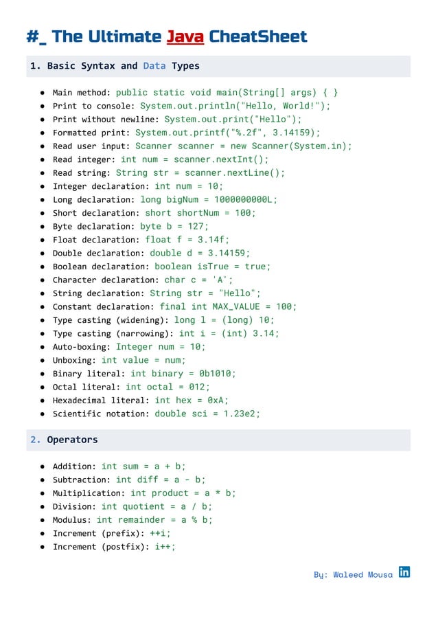 The_Ultimate_Java_CheatSheet.pdfjkrwogjw | PDF