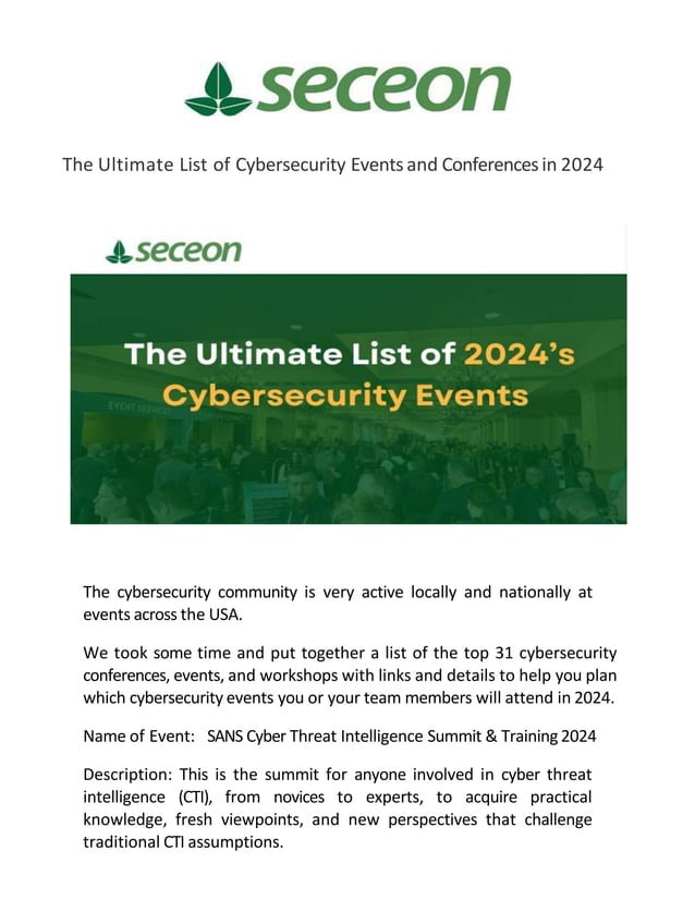 The Ultimate List of Cybersecurity Events and Conferences in 2024 - Seceon.pptx | Business Expos ...