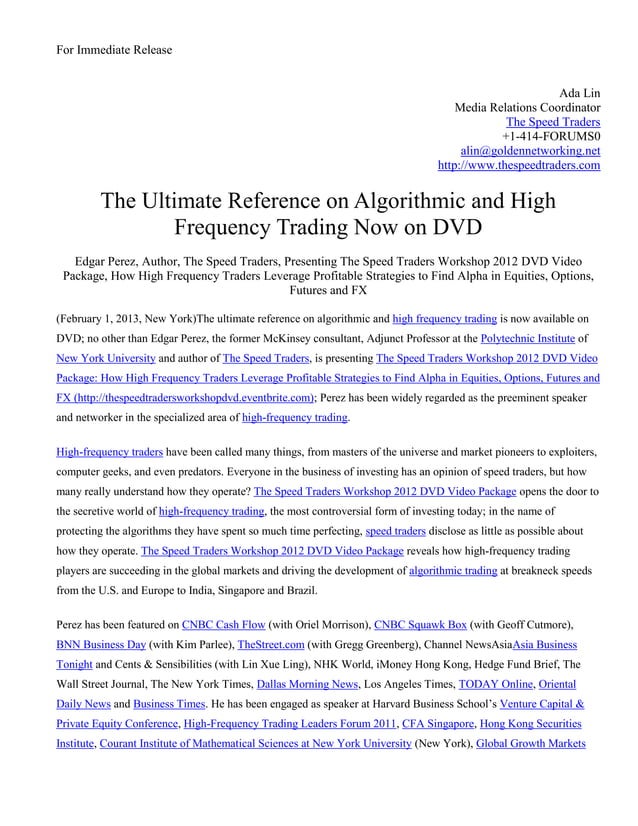 The ultimate reference on algorithmic and high frequency trading now ...