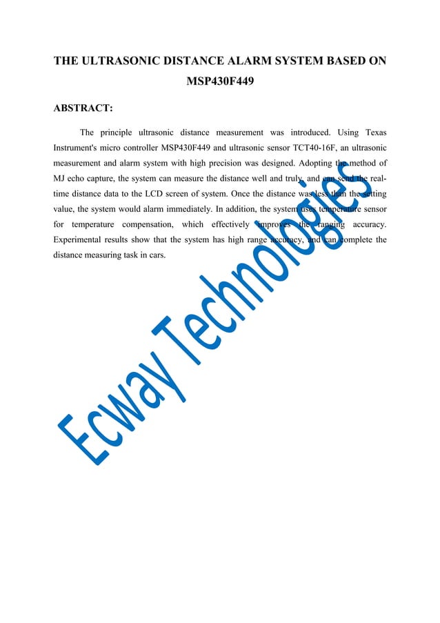 The ultrasonic distance alarm system based on msp430 f449 | PDF