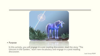 The unicorn in the garden reading activities | PPTX