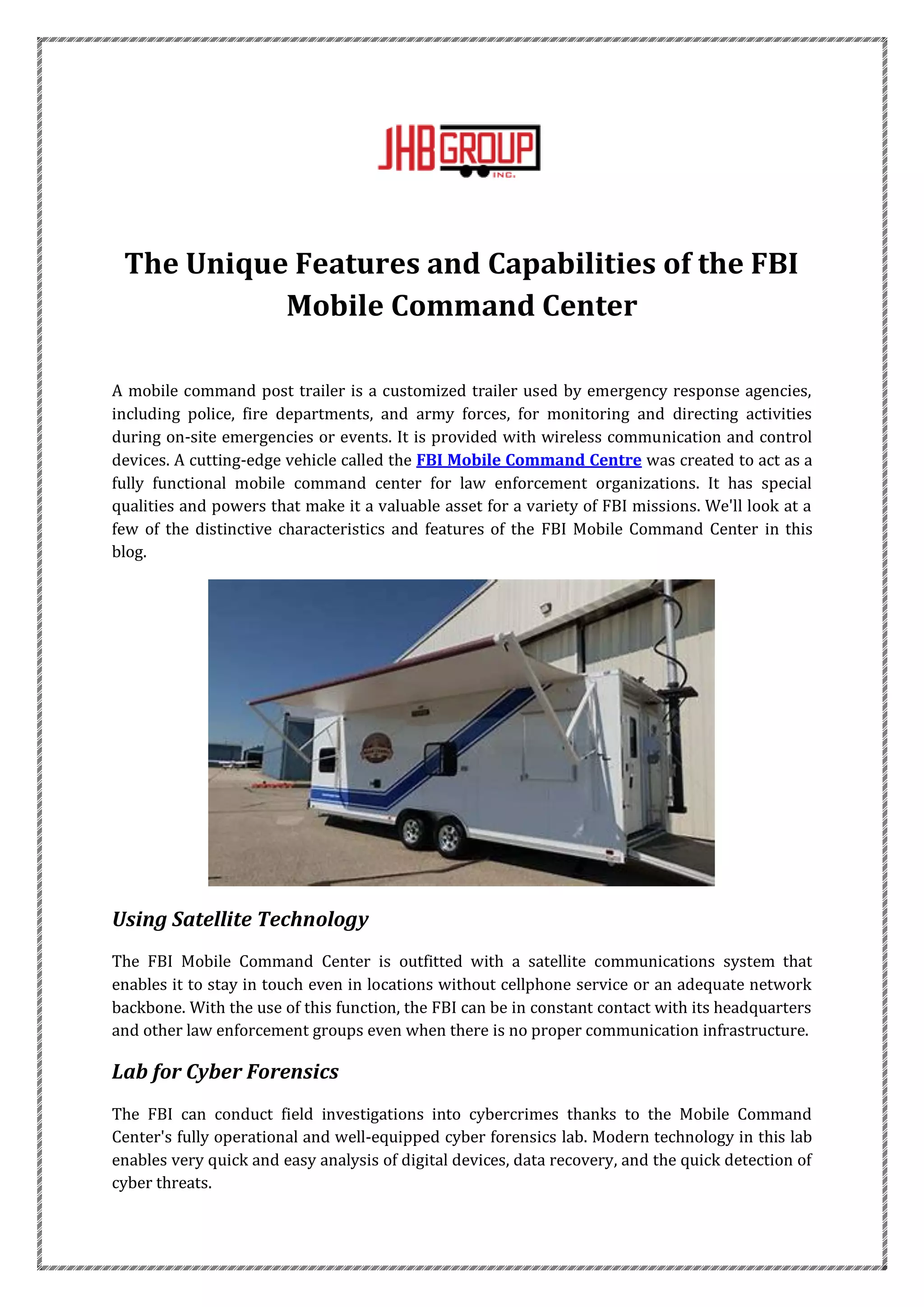The Unique Features and Capabilities of the FBI Mobile Command Center | PDF