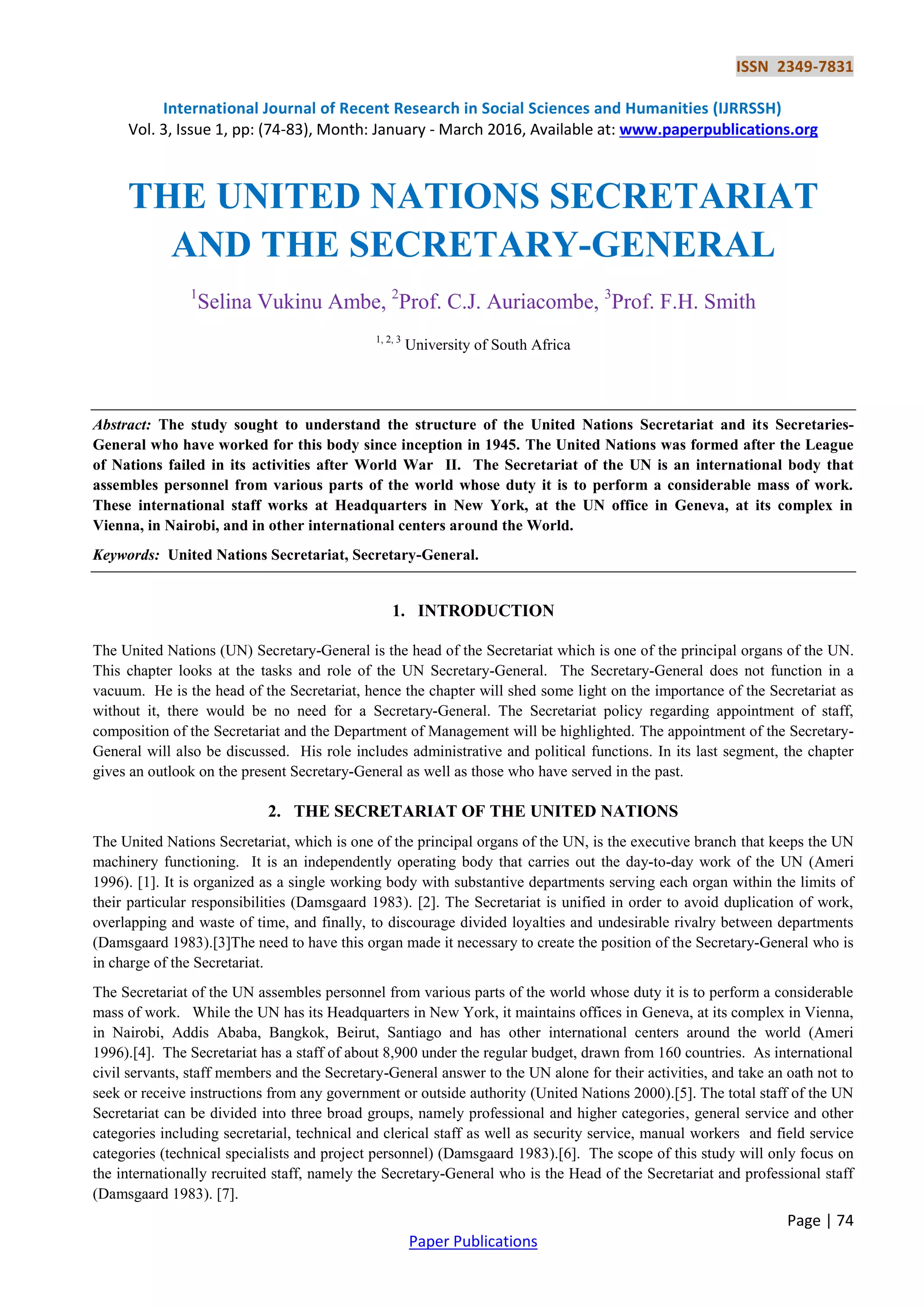 THE UNITED NATIONS SECRETARIAT AND THE SECRETARY-GENERAL | PDF