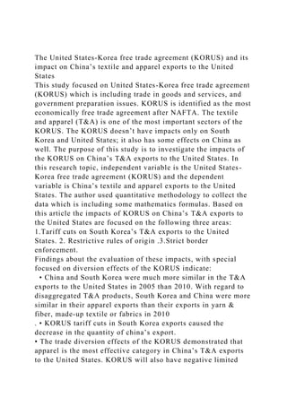 The United States-Korea free trade agreement (KORUS) and its impac.docx