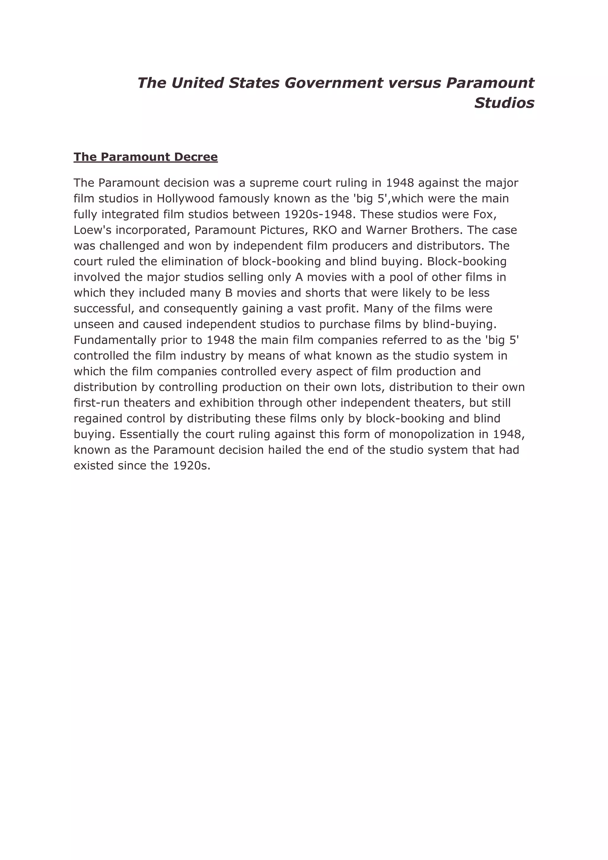 The united states government versus paramount studios | DOCX