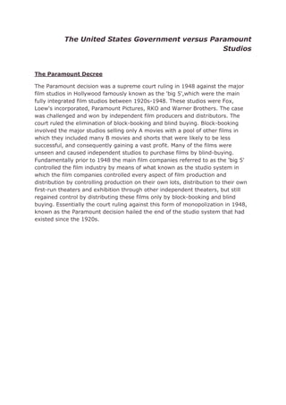The united states government versus paramount studios | DOCX