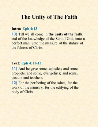 THE UNITY OF THE FAITH | PDF