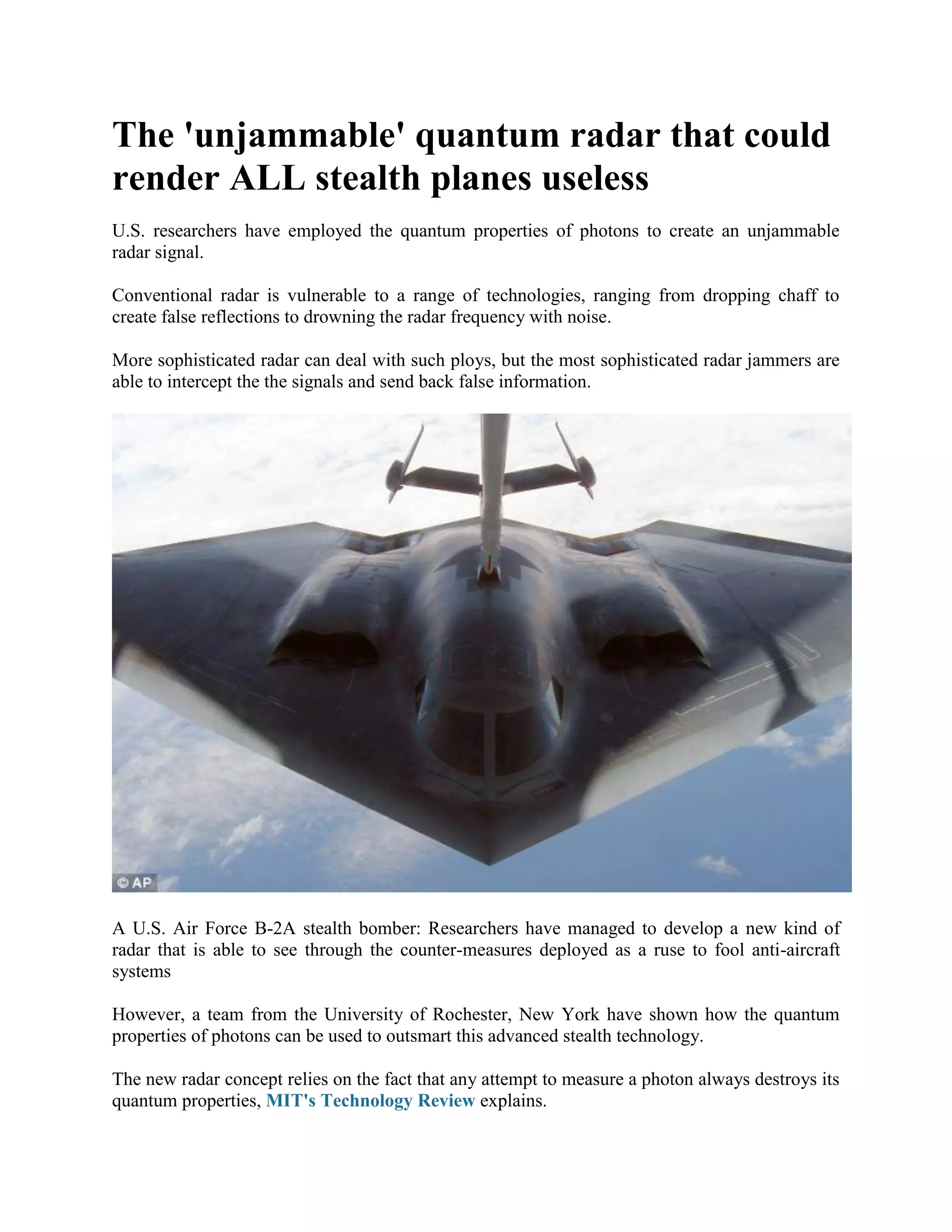 The 'unjammable' quantum radar | PDF