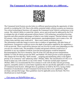 The Unmanned Aerial System Can Also Loiter At A Different... | PDF