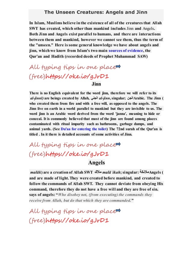The unseen creatures angels and jinn | PDF