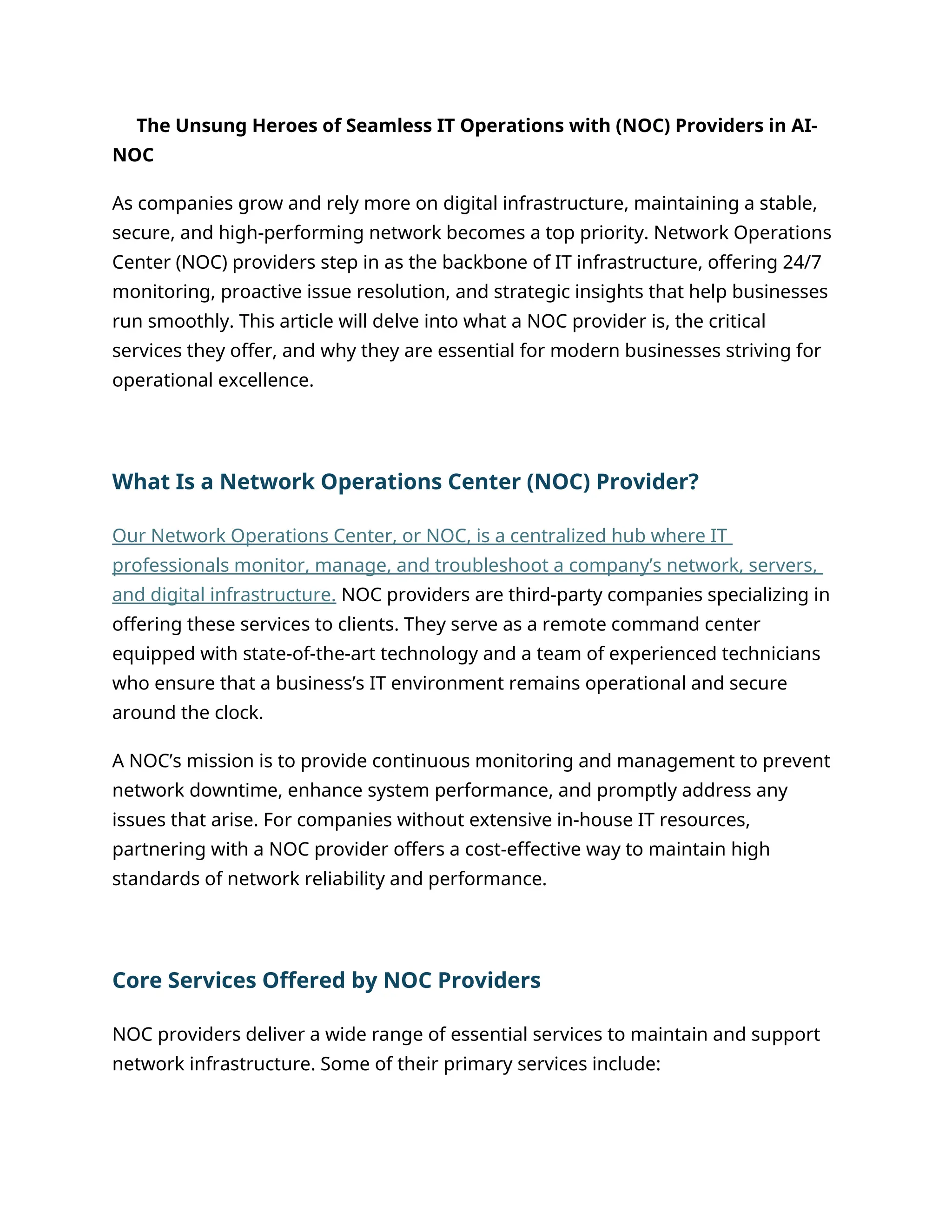 The Unsung Heroes of Seamless IT Operations with (NOC) Providers in AI-NOC.docx