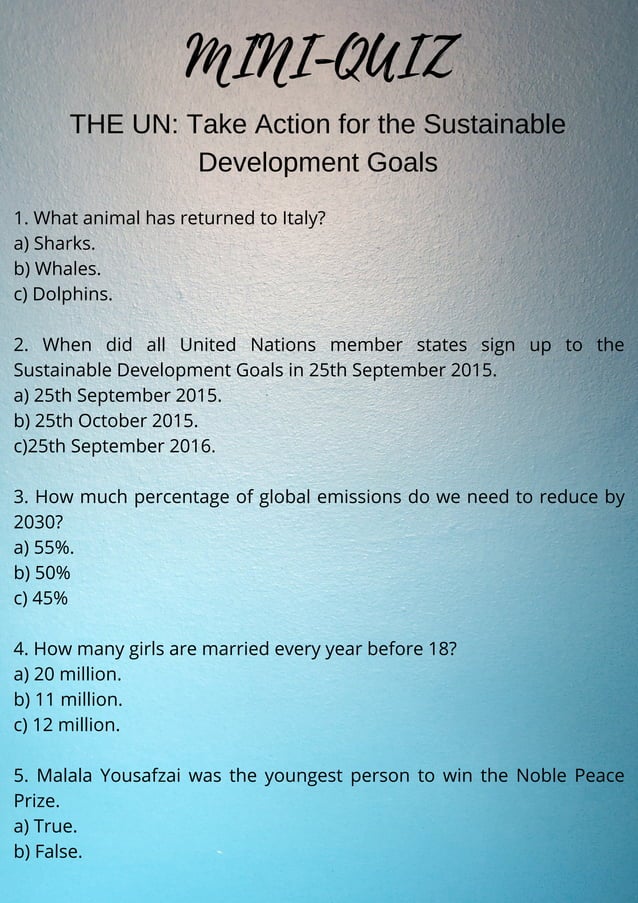 QUIZ The UN: Take action for the sustainable development goals, by ANA ...
