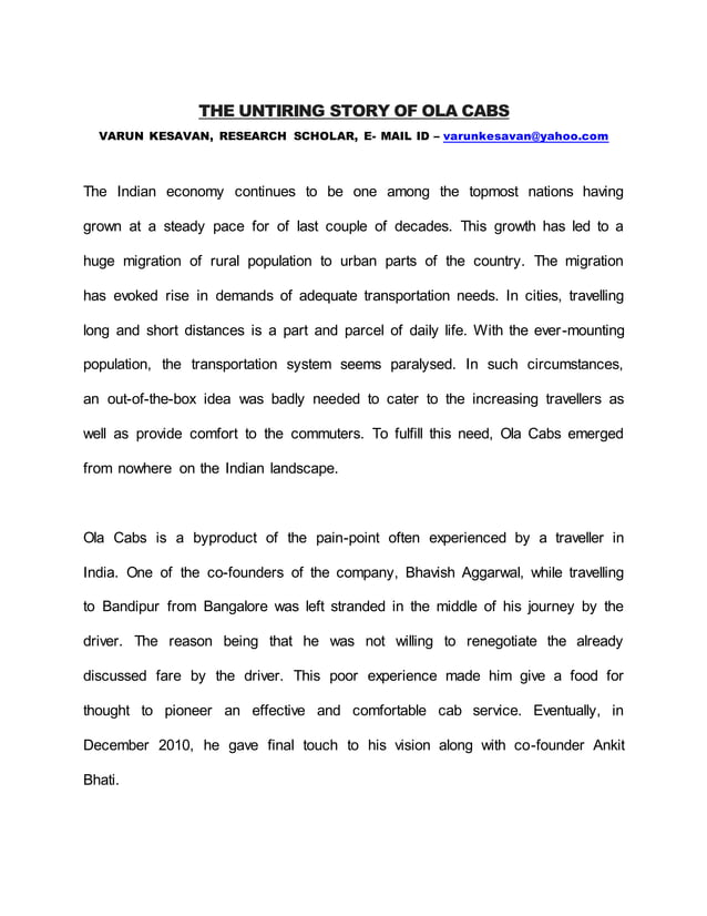 THE UNTIRING STORY OF OLA CABS | PDF