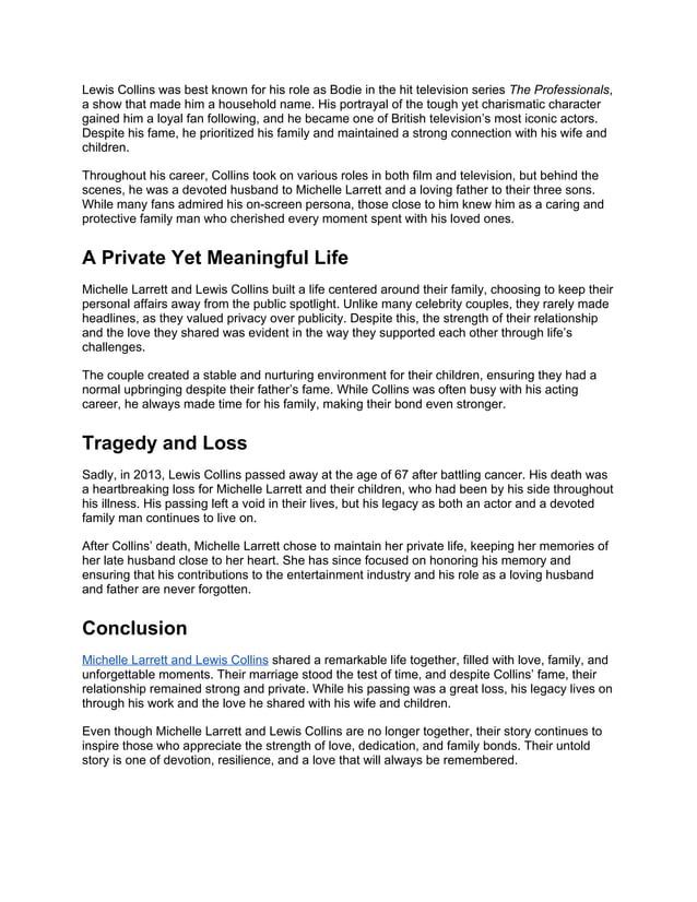 The Untold Story of Michelle Larrett and Lewis Collins' Family Life | DOCX