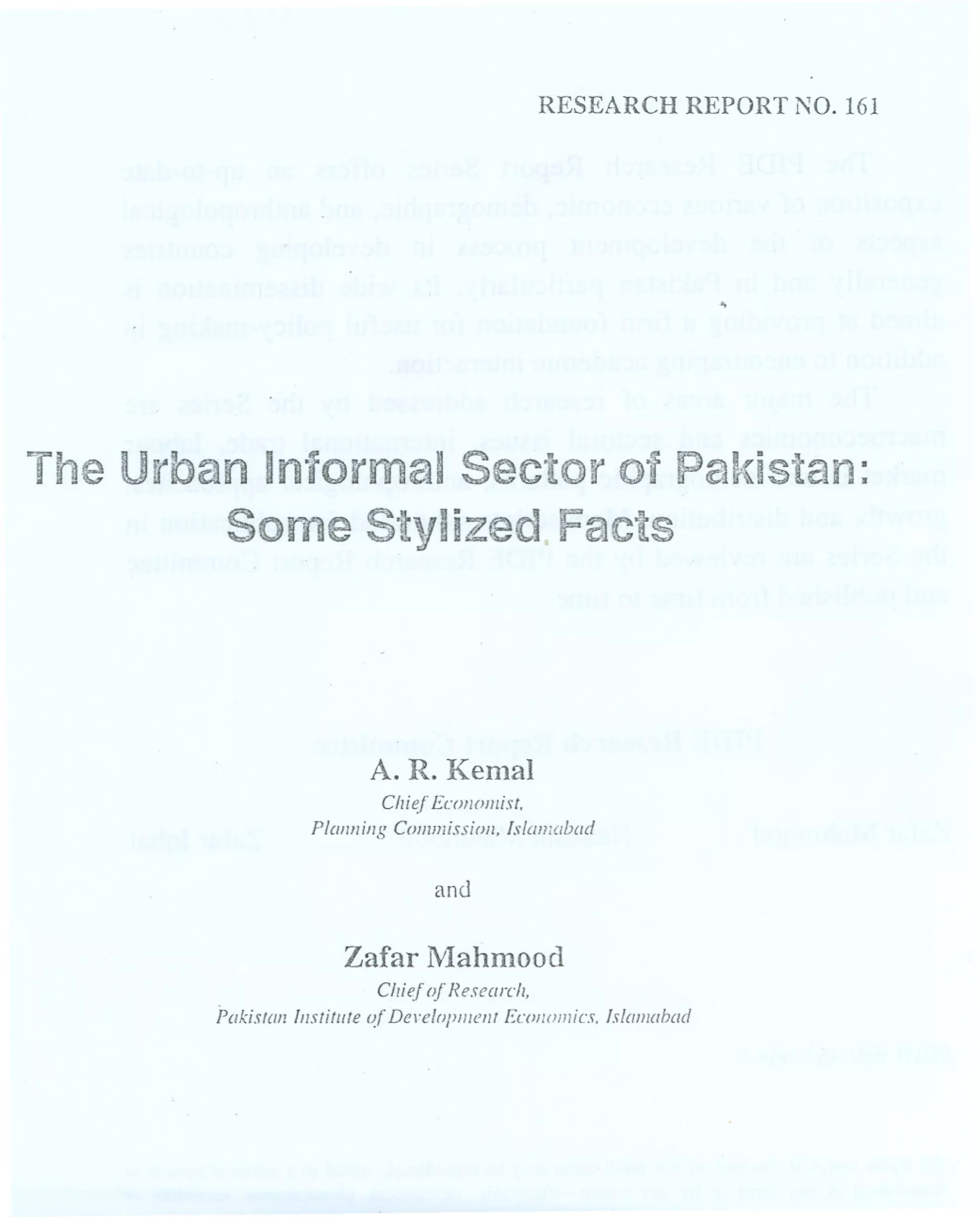 The urban informal sector of pakistan some stylized facts | PDF