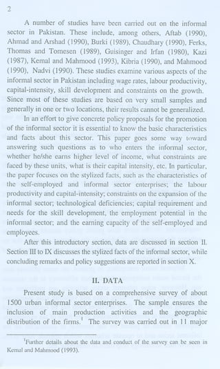 The urban informal sector of pakistan some stylized facts | PDF
