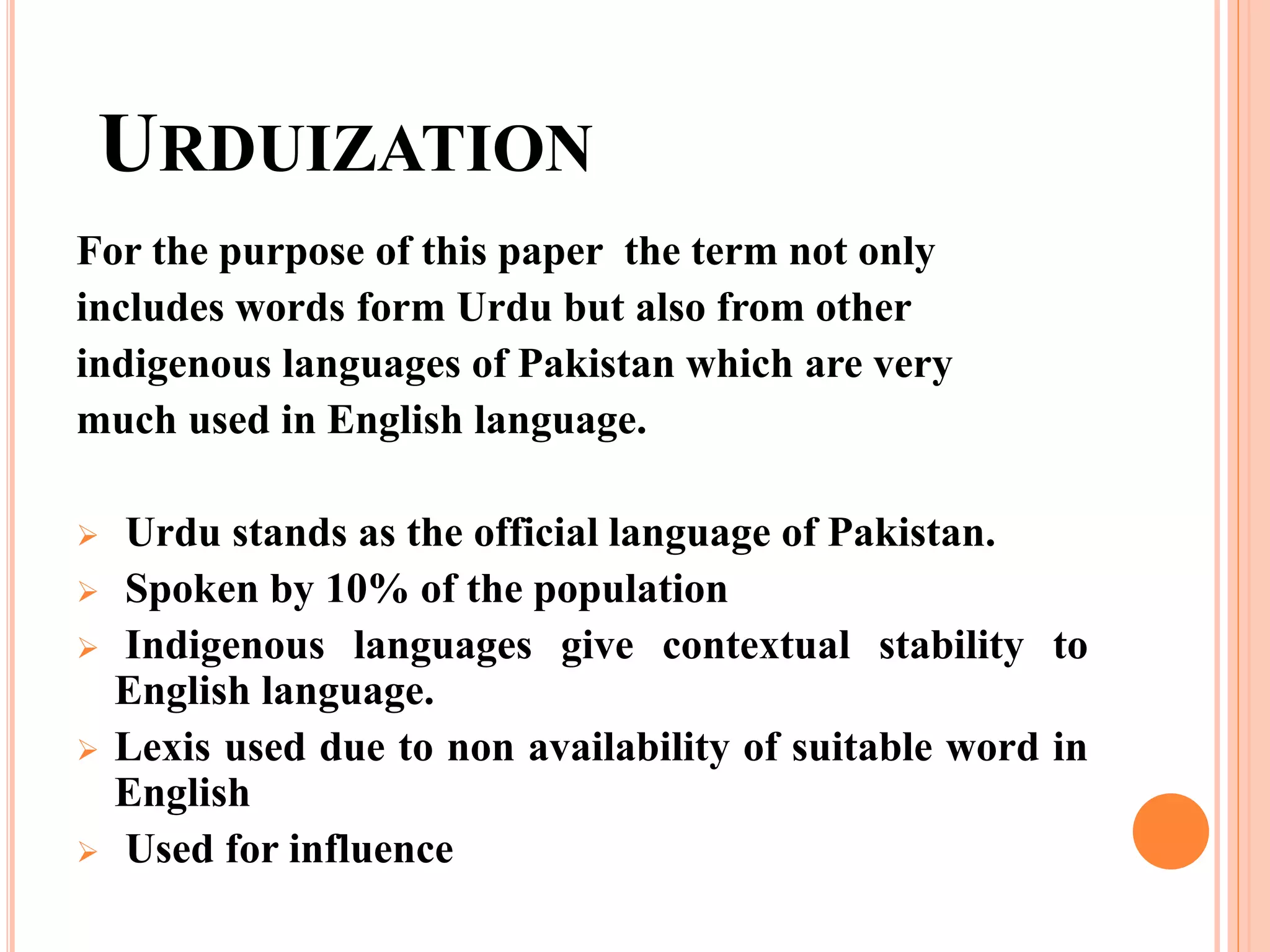 The Urduization of English in Pakistan | PPTX