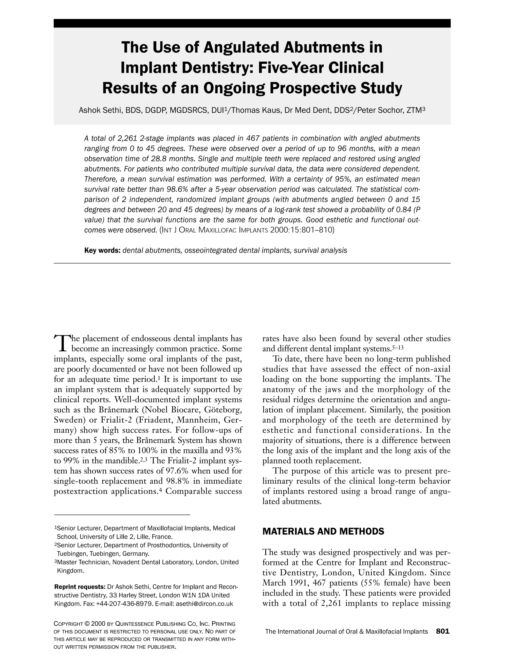 Angulated Abutments Clinical Results | PDF
