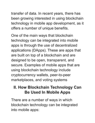 The Use Of Blockchain Technology In Mobile Apps.pdf | Computer Software and Applications | Computing
