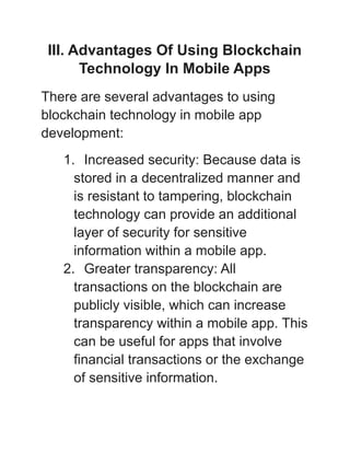 The Use Of Blockchain Technology In Mobile Apps.pdf | Computer Software and Applications | Computing