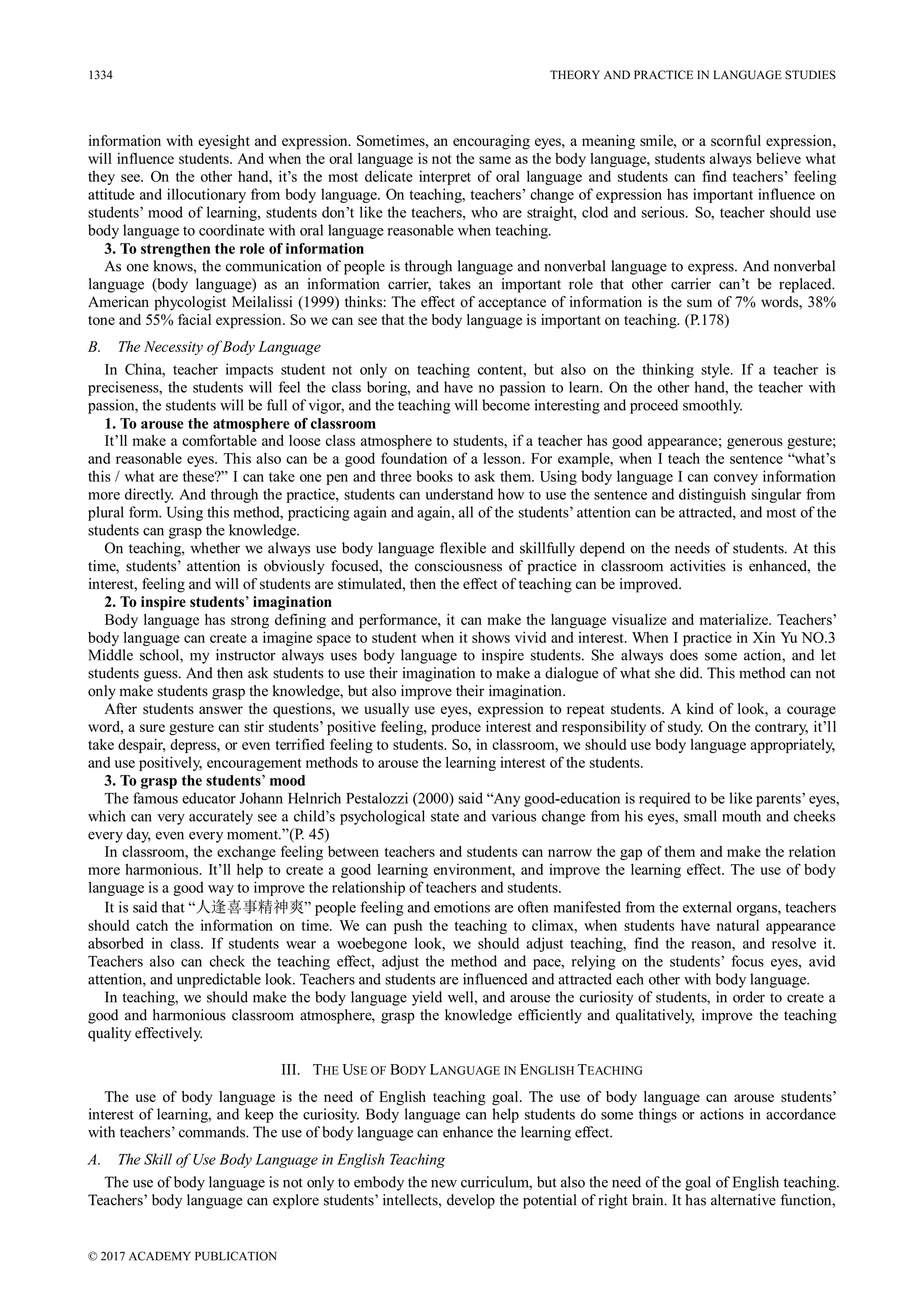 The use of body language.pdf Article on the importance of body parts ...