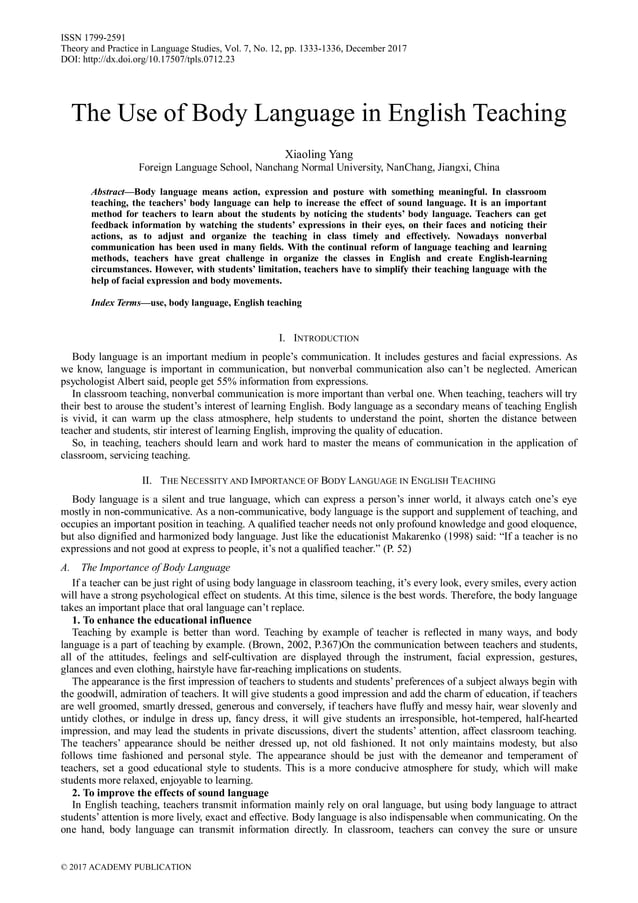 The use of body language.pdf Article on the importance of body parts ...
