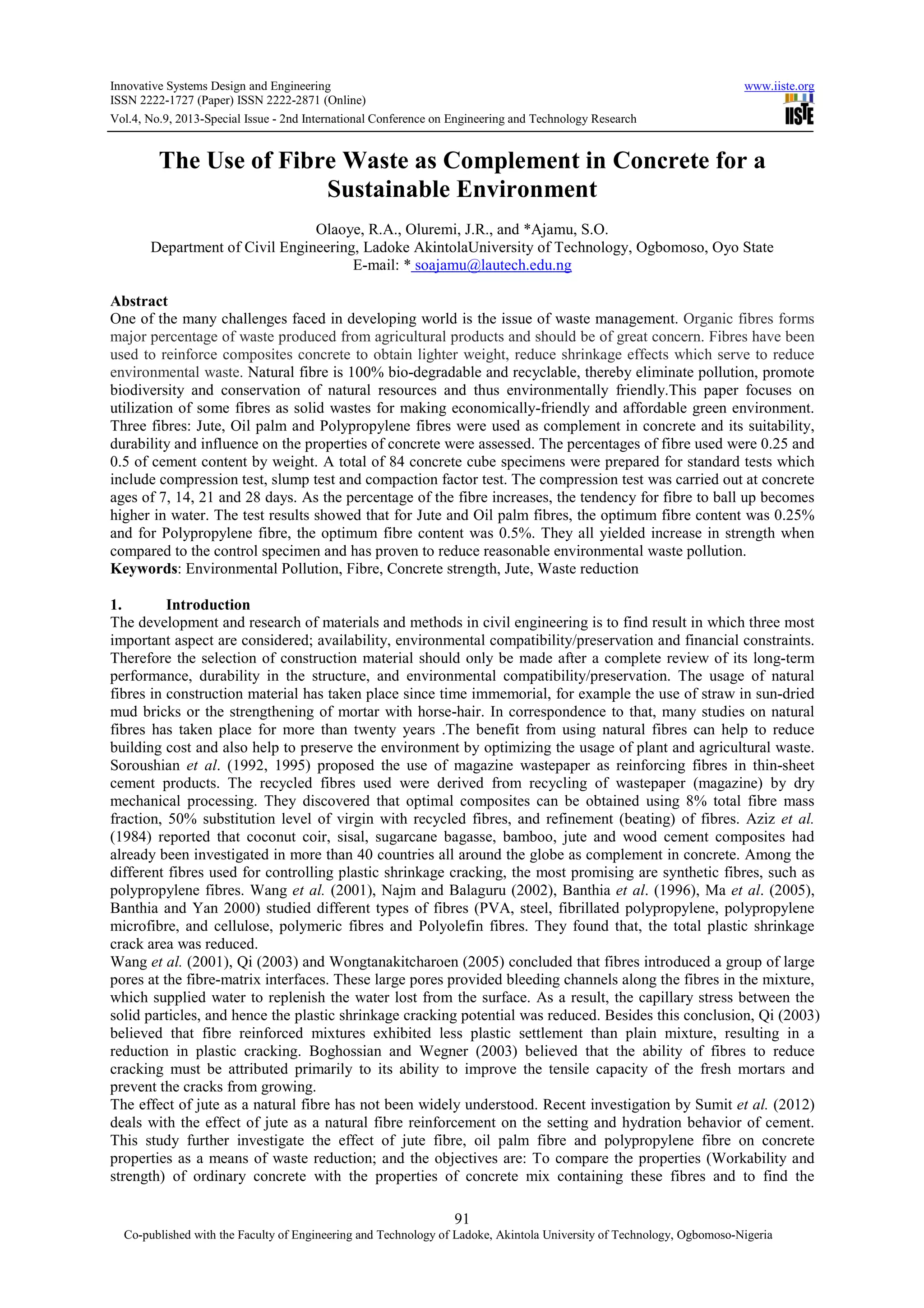 The use of fibre waste as complement in concrete for a sustainable ...