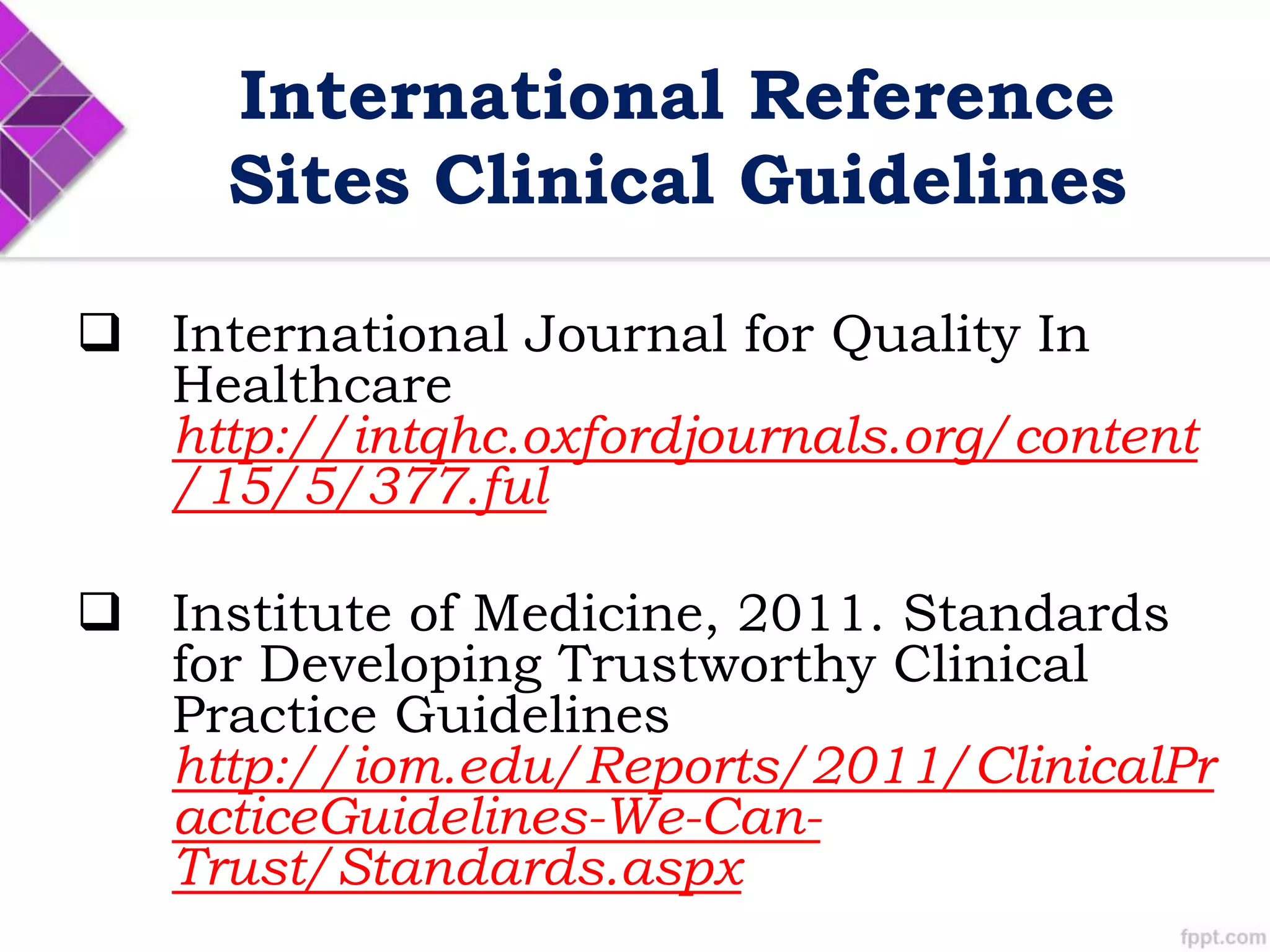 The use of guidelines and clinical pathways | PPTX