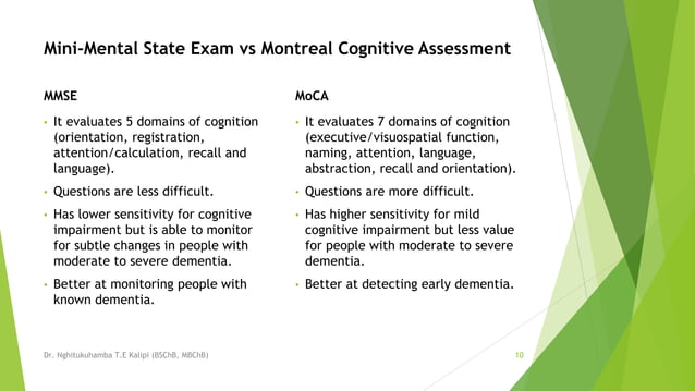 The Use of MMSE and MoCA in Psychiatry.pptx | Brain and Nervous System Disorders | Diseases and ...