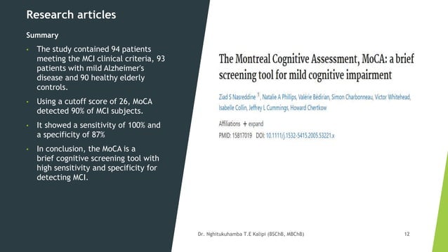The Use of MMSE and MoCA in Psychiatry.pptx | Brain and Nervous System ...