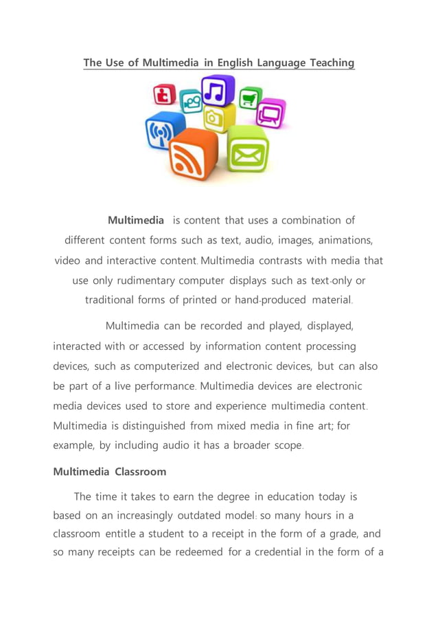 The use of multimedia in english language teaching | DOCX | Education