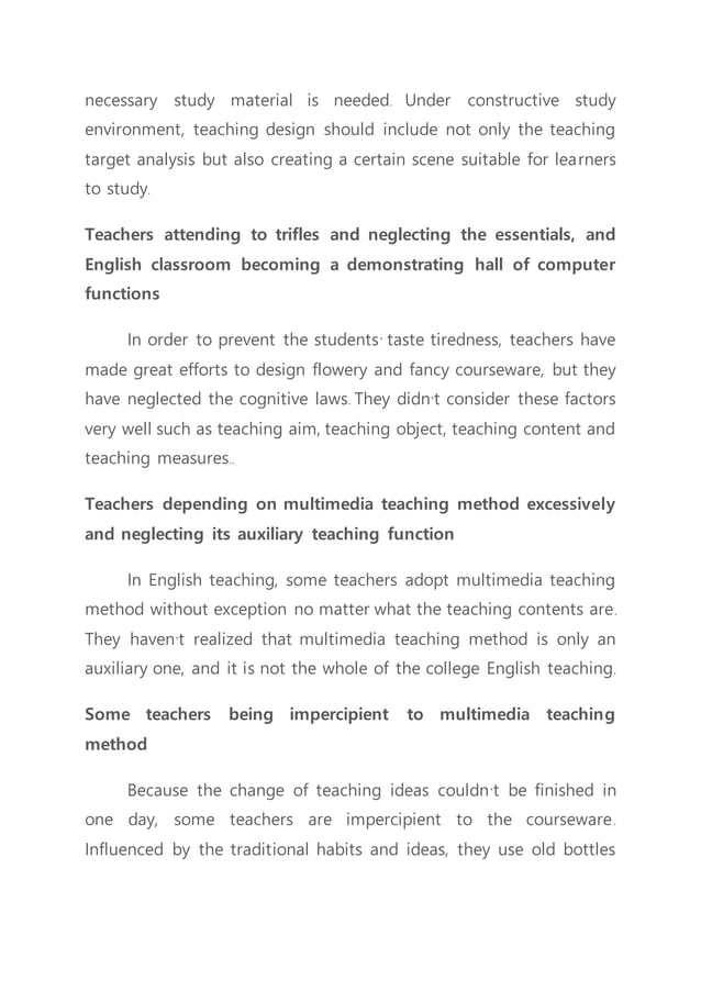 The use of multimedia in english language teaching | DOCX | Education