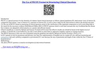 The Use Of PICOT Format In Structuring Clinical Questions | PPT