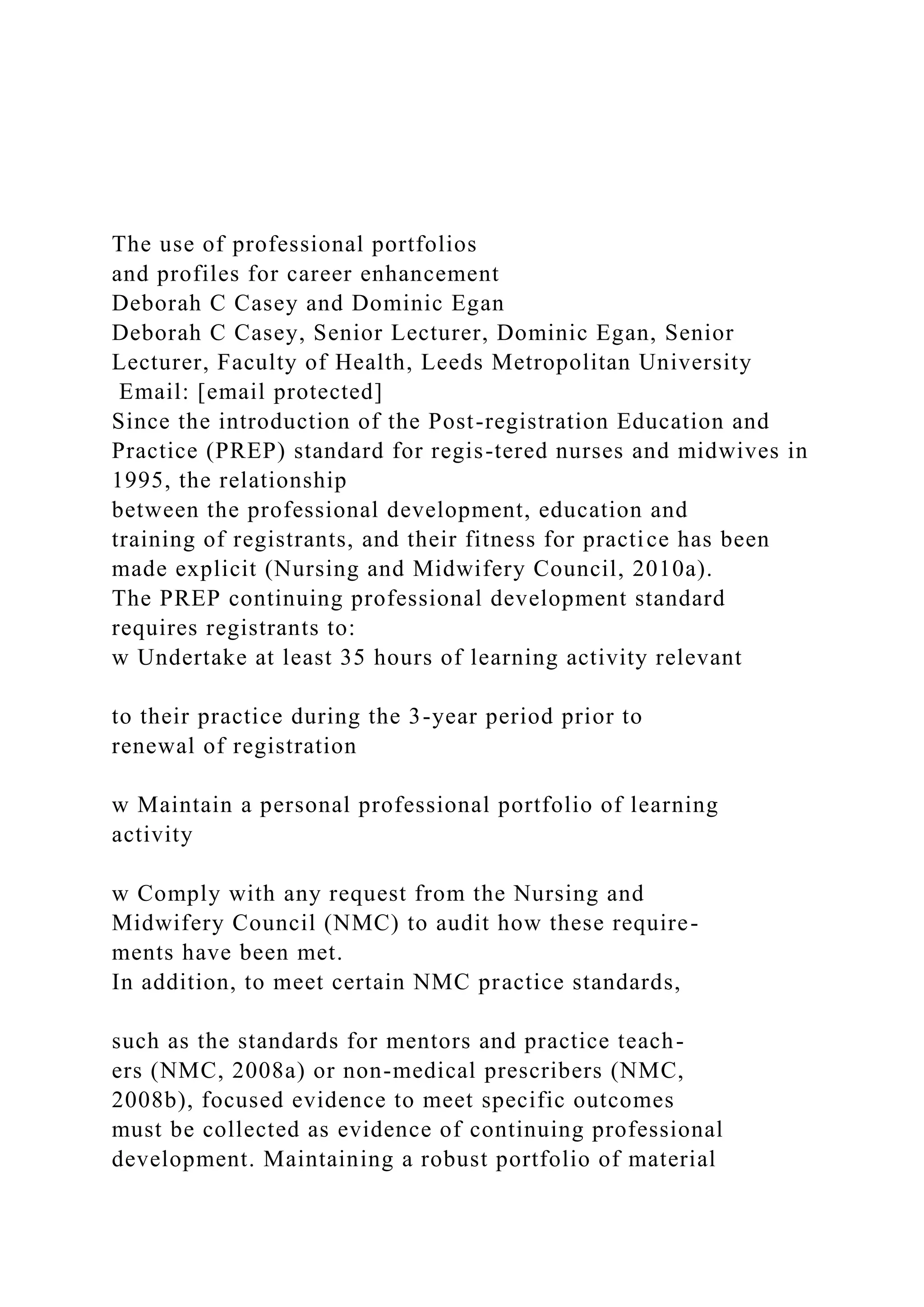 The use of professional portfolios and profiles for career e.docx