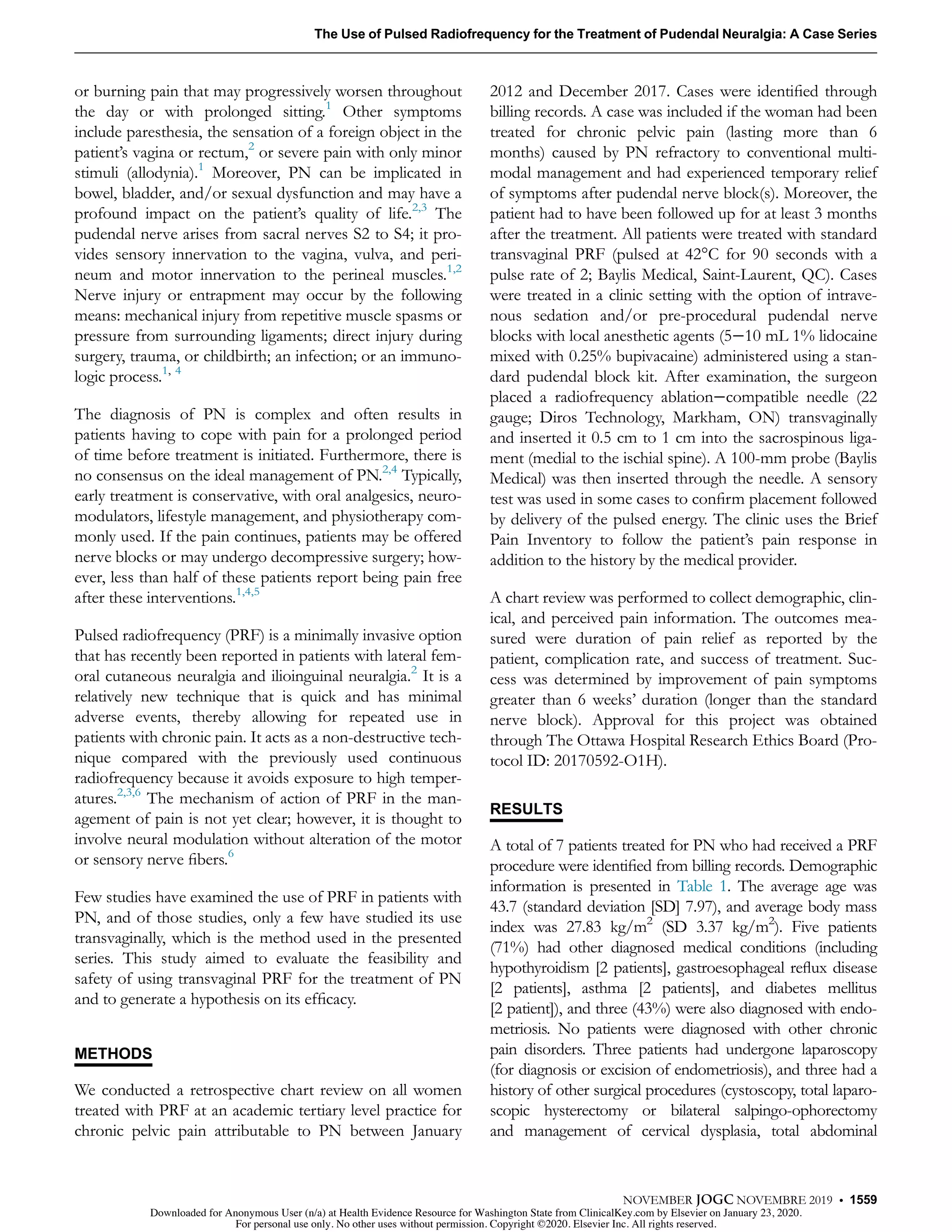 The use of pulsed radiofrequency for the treatment of pudendal neuralgia a case series | PDF
