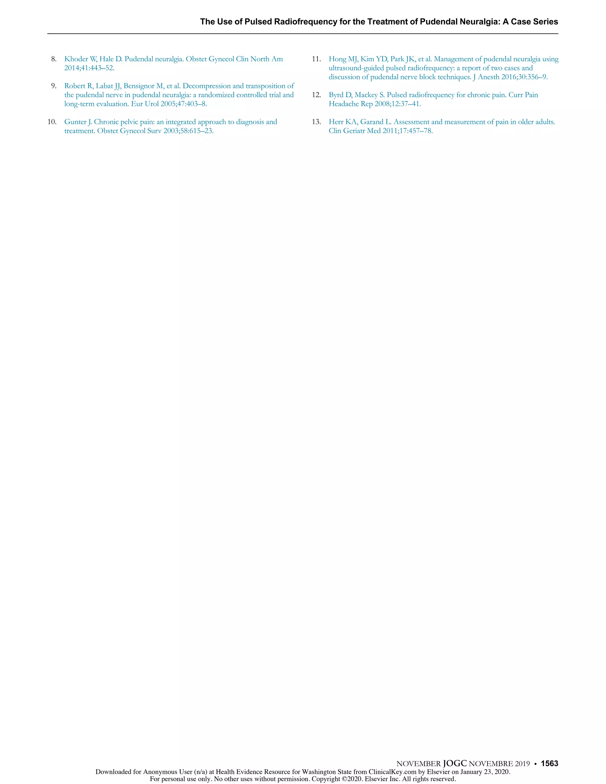 The use of pulsed radiofrequency for the treatment of pudendal neuralgia a case series | PDF