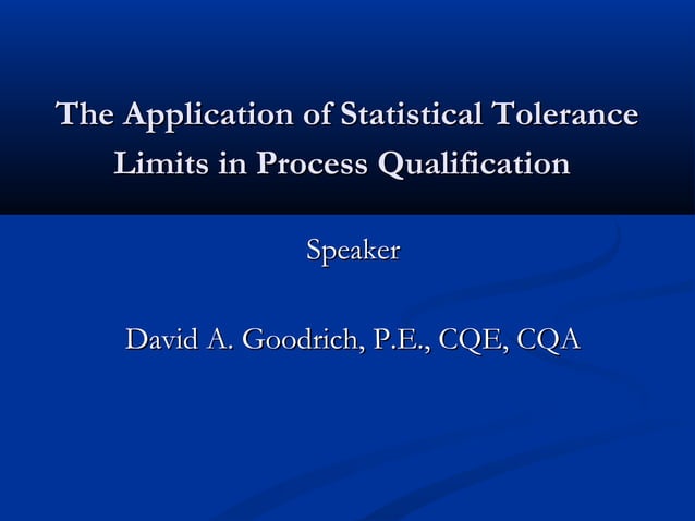 The Use Of Statistical Tolerance Limits For Process | PPT | Computer ...