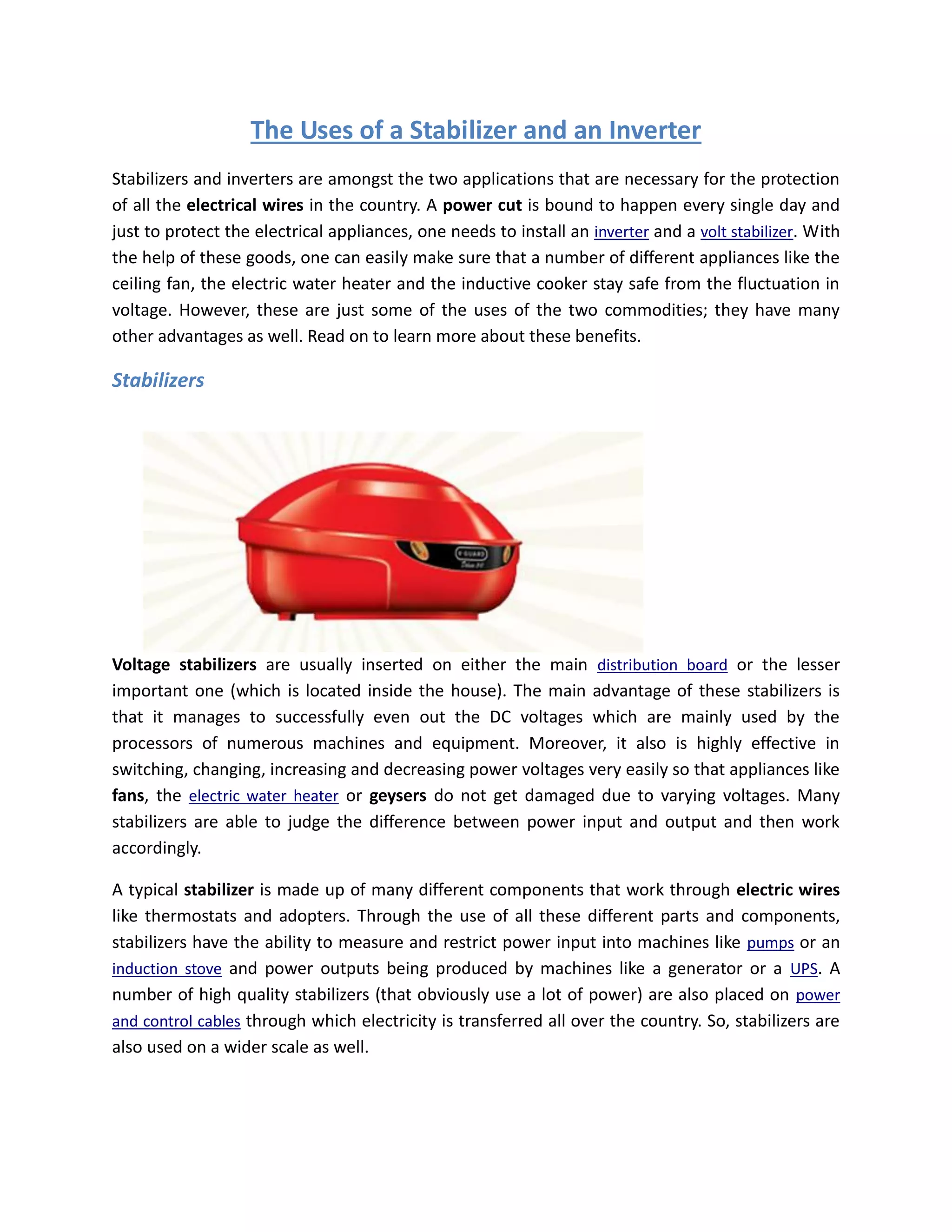The uses of a stabilizer and an inverter | PDF