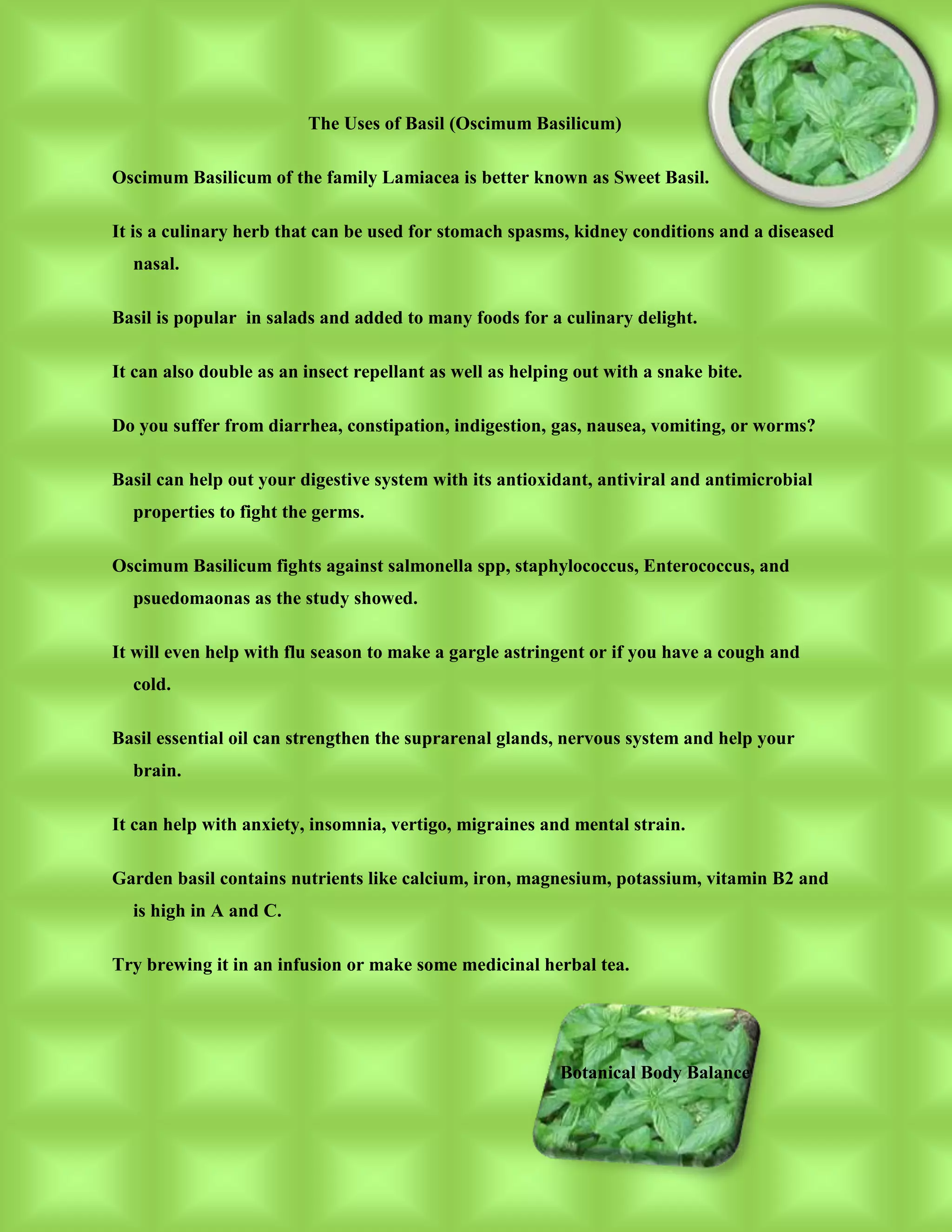 The uses of basil | PDF