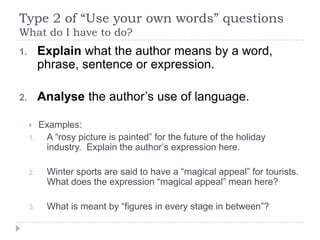 The use yr own words question classslides | PPTX