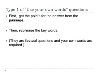 The use yr own words question classslides | PPTX