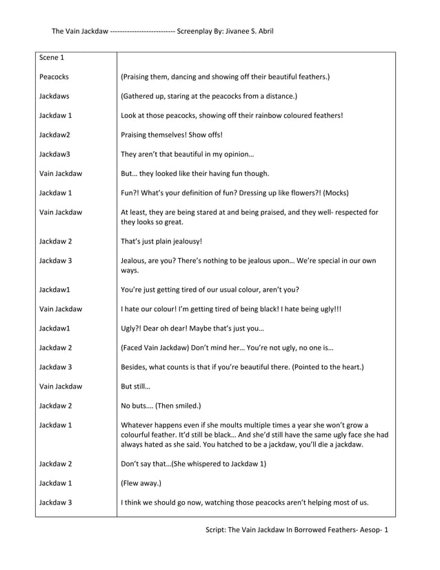 The Vain Jackdaw (Script) | PDF