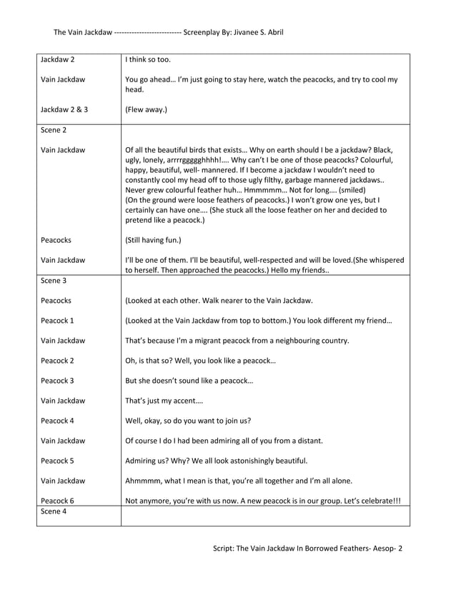 The Vain Jackdaw (Script) | PDF