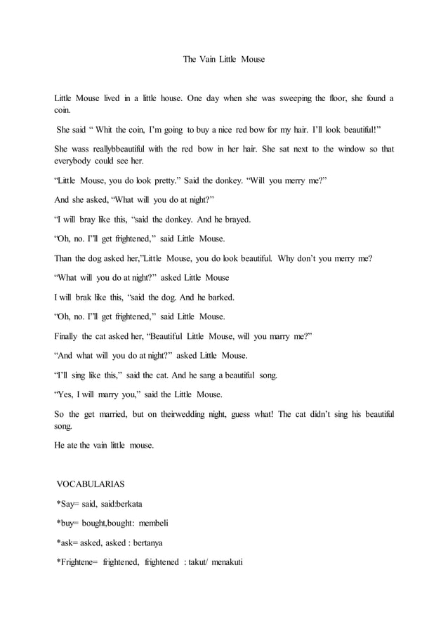 The vain little mouse | DOCX | Cats | Pets