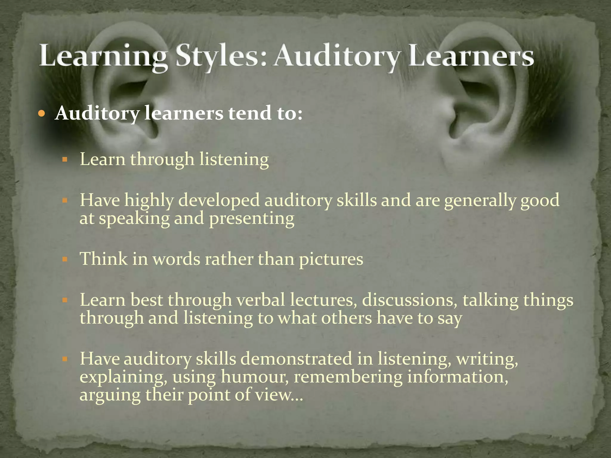 The VAK model. Learning Styles. | PPTX