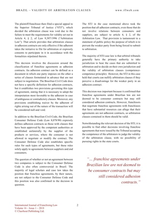 The validity of arbitration clauses in franchise agreements in brazil | PDF