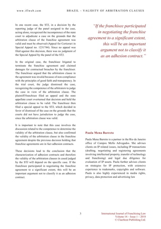 The validity of arbitration clauses in franchise agreements in brazil | PDF