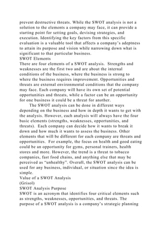 The Value and Elements of a SWOT AnalysisAlissa Be.docx