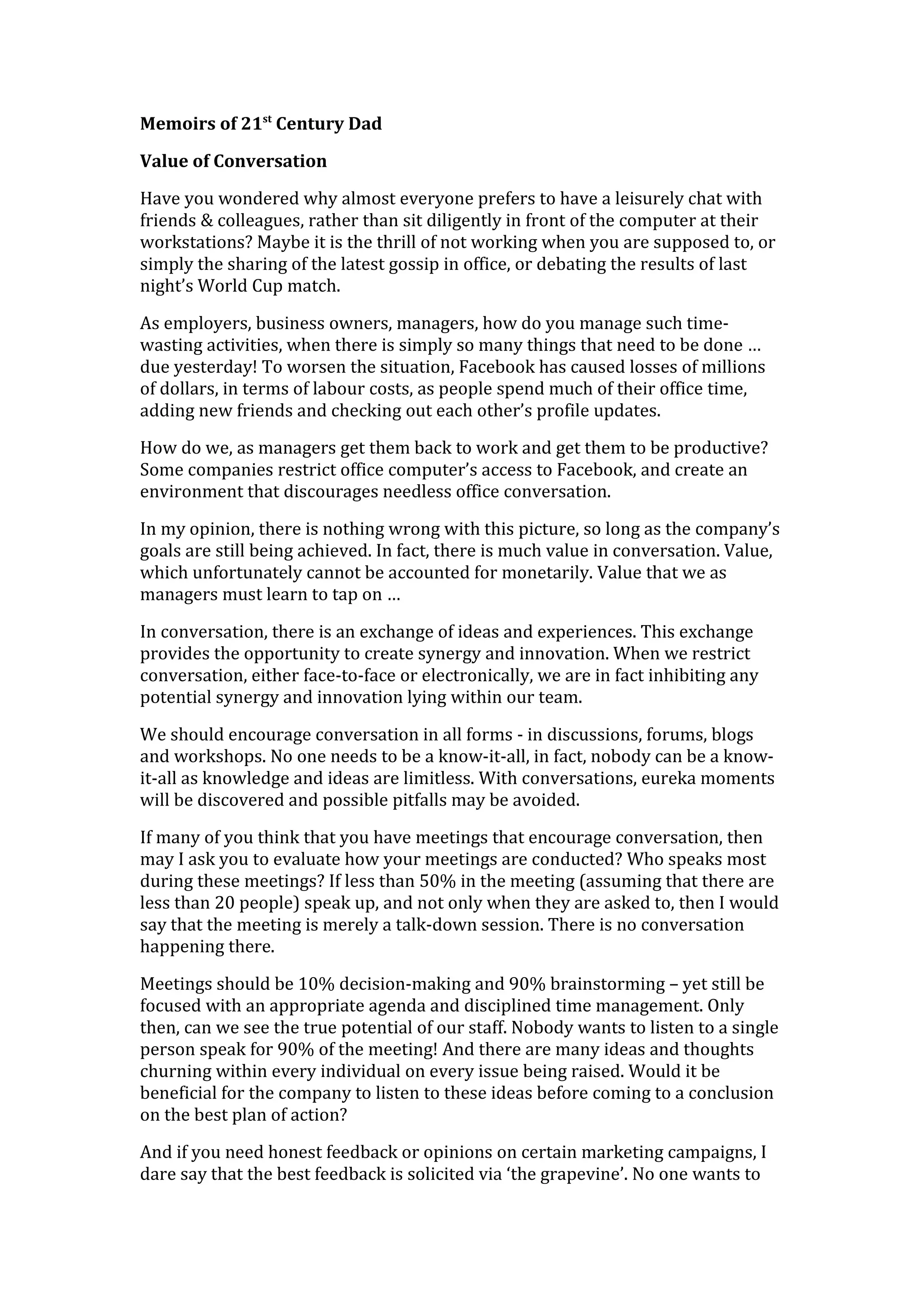 Value of Conversation | DOC