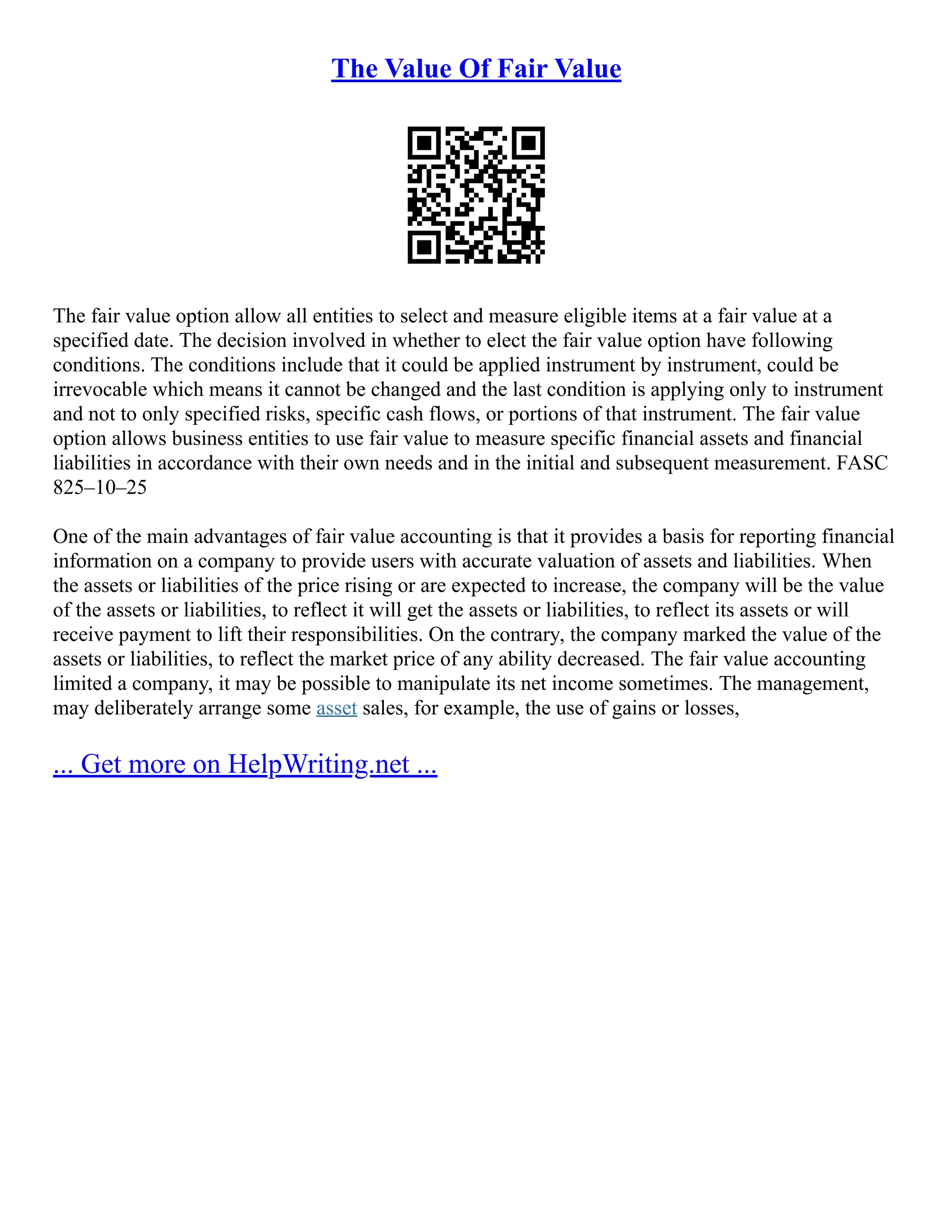 The Value Of Fair Value | PDF | Business Accounting & Finance | Business